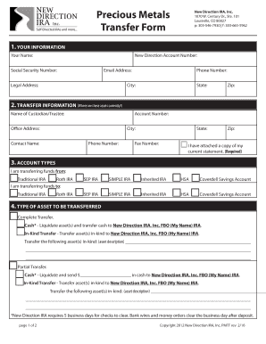 Fillable Online Precious Metals Transfer Form - New Direction IRA Fax ...