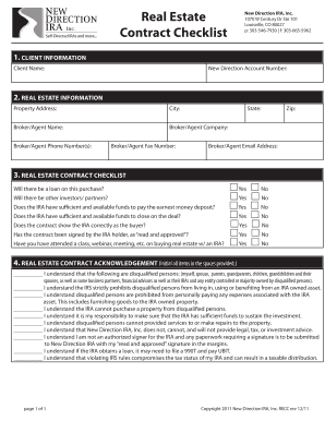 Fillable Online Real Estate Contract Checklist - New Direction IRA Fax ...