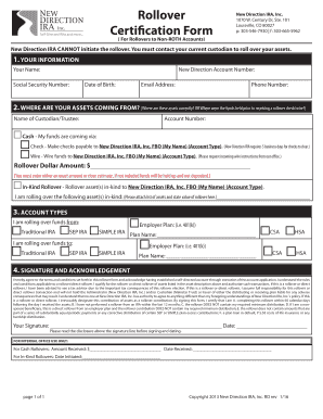 Fillable Online Rollover New Direction IRA Inc Certifi cation Form Fax ...
