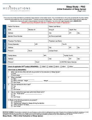 Fillable Online SLEEP - PSG Initial Evaluation of Sleep Apnea Fax Email ...