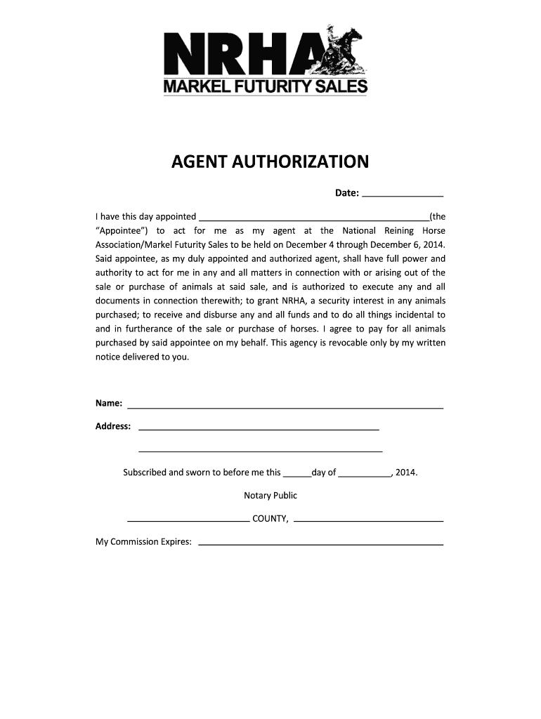 Fillable Online AGENT AUTHORIZATION - NRHA Fax Email Print - pdfFiller