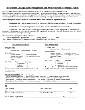 Fillable Online Investment Change Acknowledgement and Authorization for ...