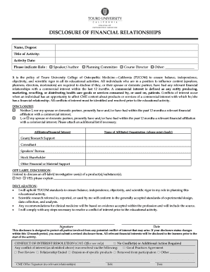 Fillable Online DISCLOSURE OF FINANCIAL RELATIONSHIPS Fax Email Print ...