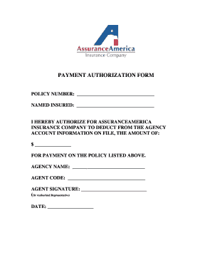 Fillable Online PAYMENT AUTHORIZATION FORMS - Assuranceamerica Fax ...