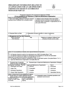 Fillable Online dca gov Preliminary Information for AOC Application Fax ...