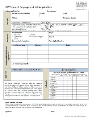 Fillable Online GW Student Employment Job Application Fax Email Print ...