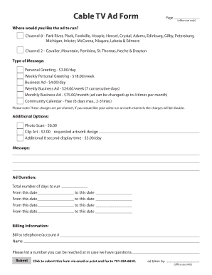 Fillable Online Cable TV Ad Form - Polar Communications Fax Email Print ...