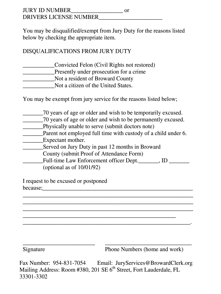 Broward County Jury Duty Excusal Fill Online Printable Fillable 