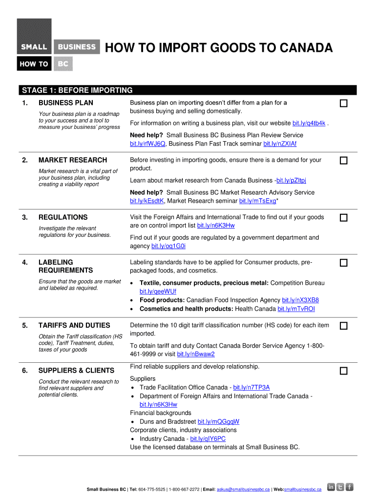 Fillable Online HOW TO IMPORT GOODS TO CANADA Fax Email Print - pdfFiller