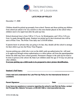 Fillable Online isl-edu LATE PICKUP POLICY - isl-edu Fax Email Print ...