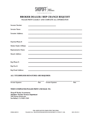 Fillable Online SHP - Change Broker Dealer-Rep 5-30-14 with please Fax ...