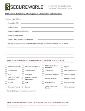 Fillable Online SecureWorld Conference Speaker Submission Form Fax Email Print - pdfFiller