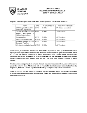 Fillable Online charleswright UPPER SCHOOL REQUIRED FORMS CHECKLIST ...