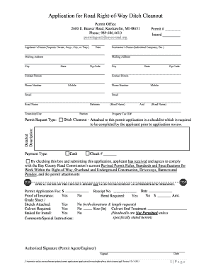 Fillable Online baycoroad Application for Road Right-of-Way Ditch ...