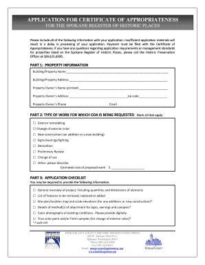 Fillable Online historicspokane Certificate of Appropriateness COA Application Form Fax Email ...