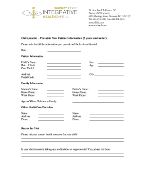 Fillable Online Chiropractic Intake Form For Children - bbhihccomb Fax ...