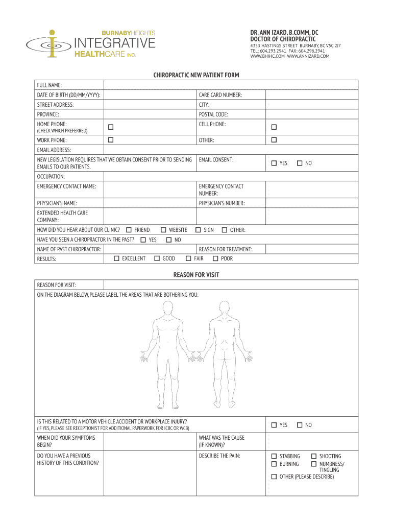 Fillable Online CHIROPRACTIC NEW PATIENT FORM - bbhihccomb Fax Email Print - pdfFiller