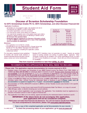 Fillable Online Student Aid Form 2016 - bepiphany-schoolnetb Fax Email ...
