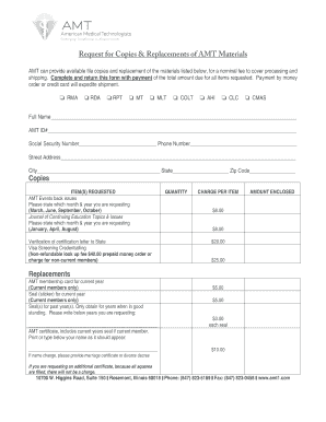 Fillable Online Request for Copies Replacements of AMT Materials Fax ...