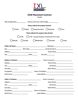Fillable Online Child Placement Contract-howell - Ixl Learning Center ...