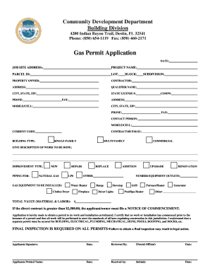 Fillable Online Gas Permit Application - cityofdestincom Fax Email ...