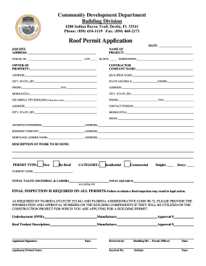 Fillable Online Roof Permit Application - Destin Fax Email Print ...
