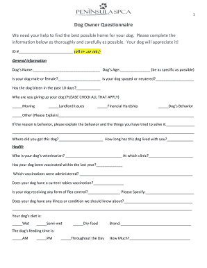 Fillable Online peninsulaspca Dog Owner Questionnaire ...