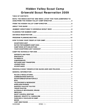 Fillable Online Hidden Valley Scout Camp Griswold Scout Reservation ...