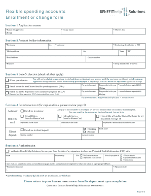 Fillable Online Flexible spending accounts Enrollment or change form - BenefitHelp Fax Email ...