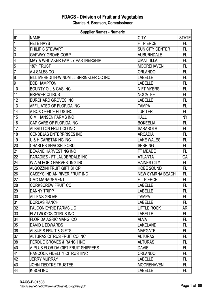 Fillable Online FDACS Division of Fruit and Vegetables Fax Email Print ...