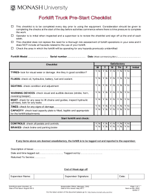 Fillable Online Forklift Truck Pre-Start Checklist Fax Email Print - pdfFiller