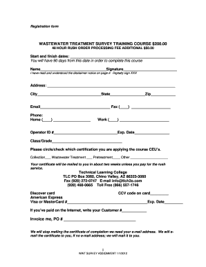 Fillable Online WASTEWATER TREATMENT SURVEY TRAINING COURSE 20000 48 ...