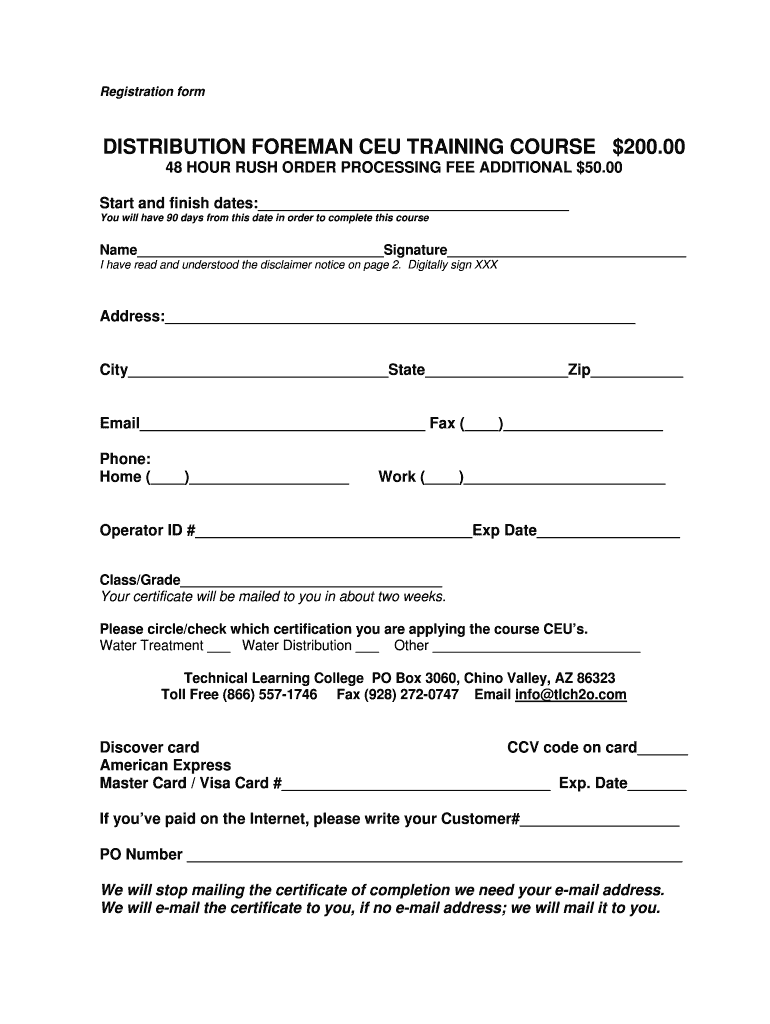 Fillable Online DISTRIBUTION FOREMAN CEU TRAINING COURSE 200 Fax Email ...