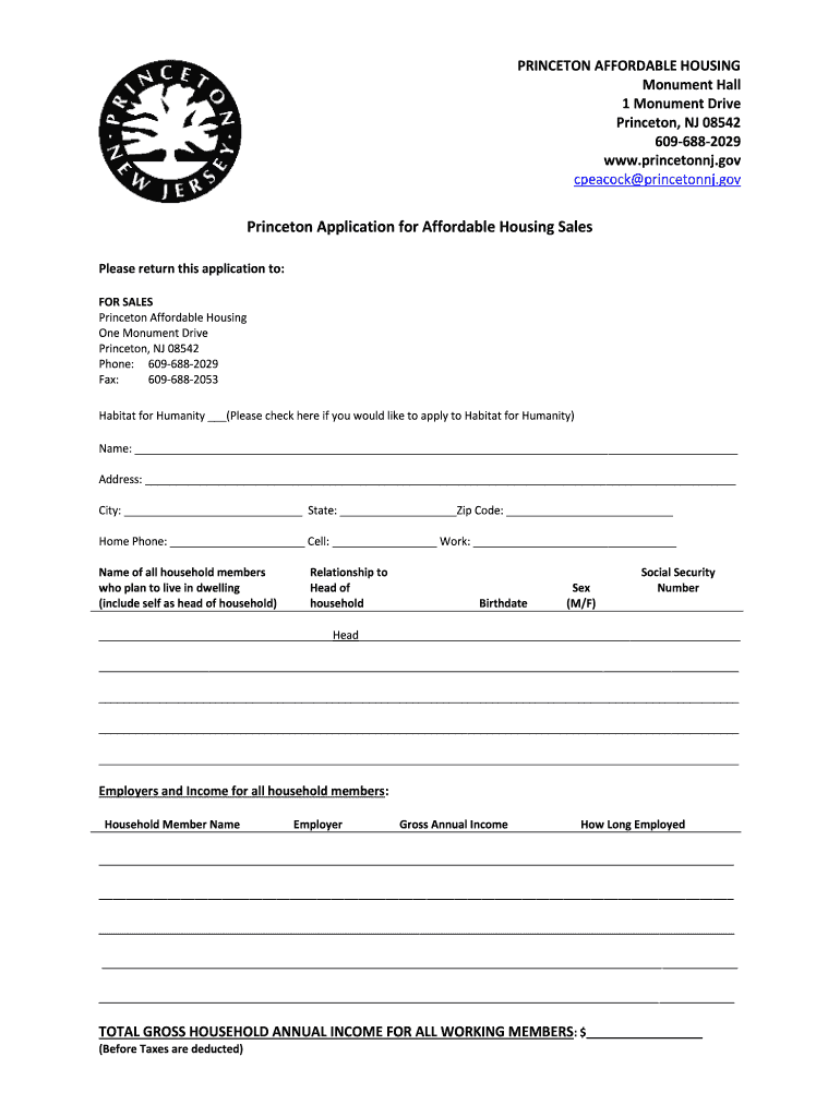 Fillable Online Princeton Application for Affordable Housing Sales Fax ...