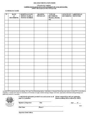 Fillable Online abret EEG DOCUMENTATION FORM Fax Email Print - pdfFiller