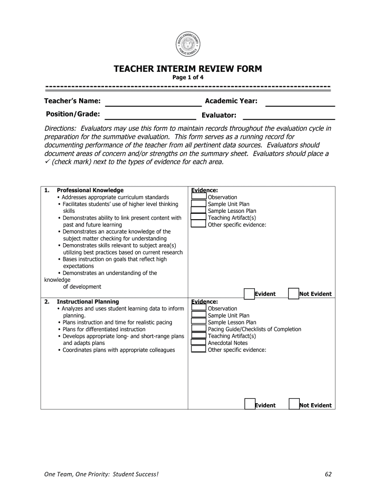 Fillable Online TEACHER INTERIM REVIEW FORM Fax Email Print - pdfFiller