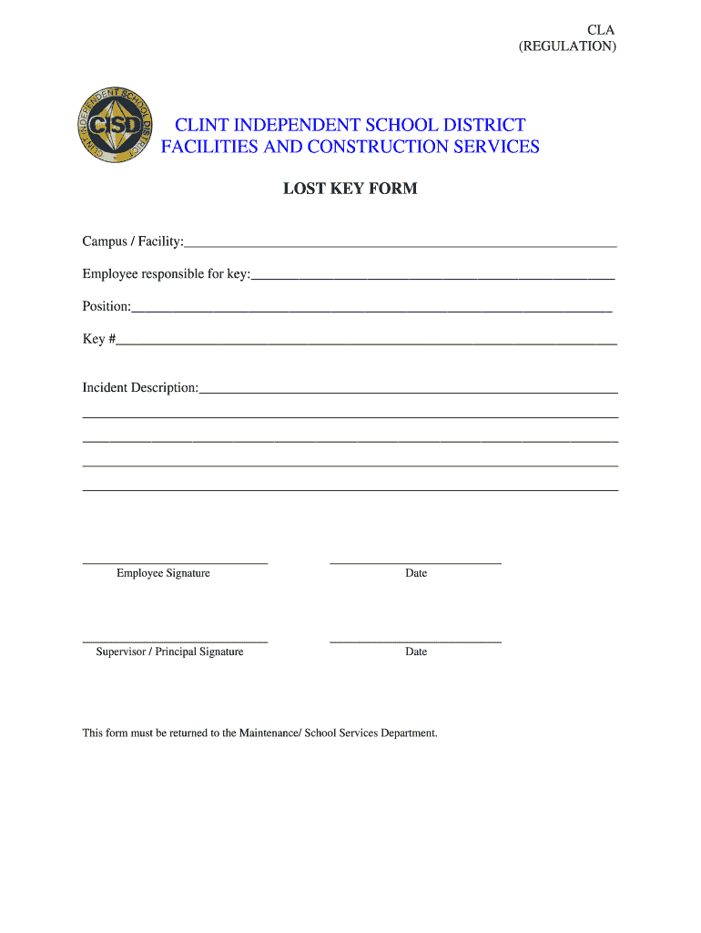 Fillable Online LOST KEY FORM - REVISED 121912 Fax Email Print - pdfFiller