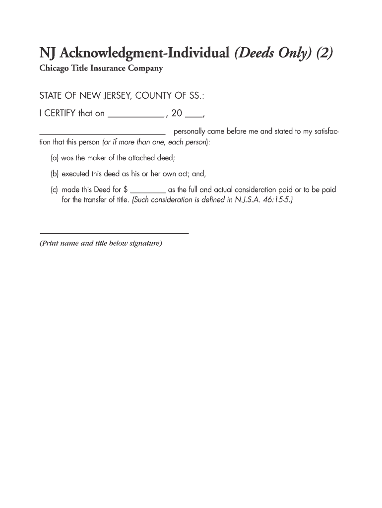 Fillable Online NJ Acknowledgment-Individual Deeds Only 2 - bfntnjcomb ...