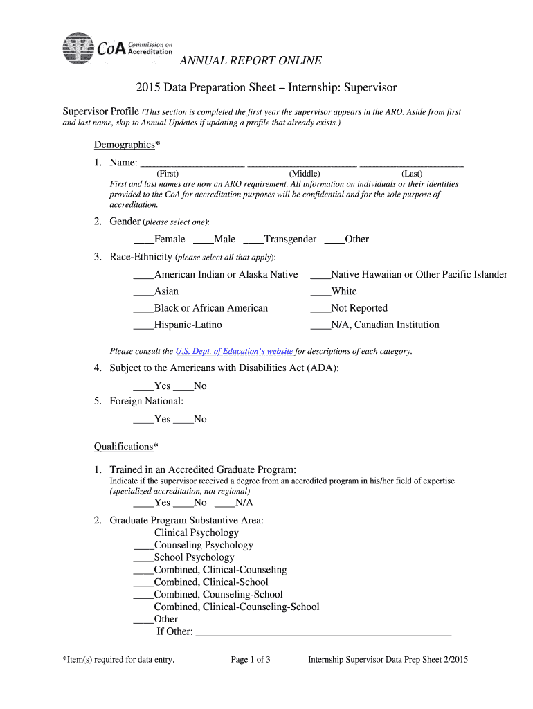 Fillable Online cehs unl ANNUAL REPORT ONLINE 2015 Data Preparation Sheet Fax Email Print ...