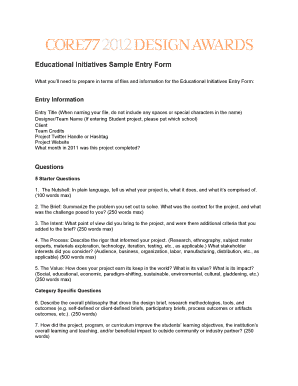 Fillable Online Educational Initiatives Sample Entry Form - Core77 Fax ...