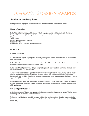 Fillable Online Service Sample Entry Form - Core77 Fax Email Print ...