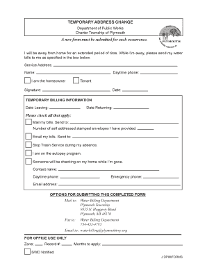 Fillable Online plymouthtwp TEMPORARY ADDRESS CHANGE - plymouthtwporg ...