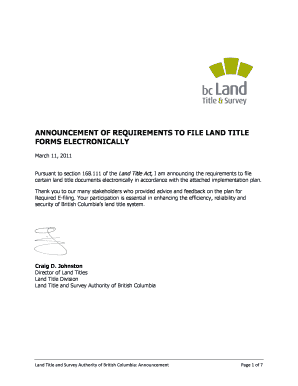 Fillable Online ltsa ANNOUNCEMENT OF REQUIREMENTS TO FILE LAND TITLE ...