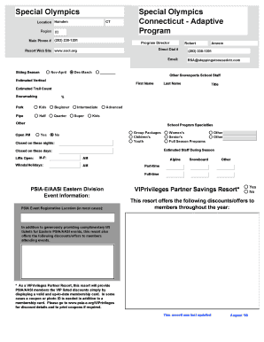 Fillable Online psia-e Special Olympics Special Olympics Connecticut ...