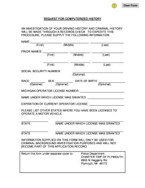 Fillable Online plymouthtwp Request for Computerized Criminal History ...