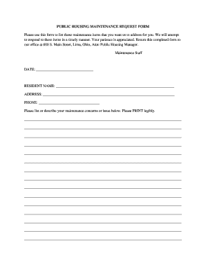 Fillable Online PUBLIC HOUSING MAINTENANCE REQUEST FORM Fax Email Print ...