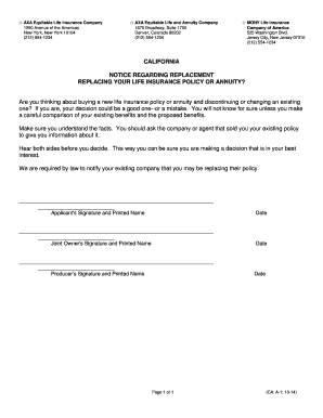 Fillable Online CALIFORNIA NOTICE REGARDING REPLACEMENT REPLACING YOUR ...