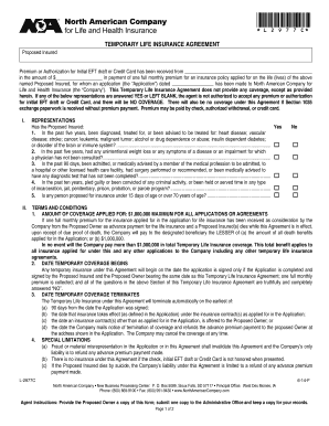 Fillable Online TEMPORARY LIFE INSURANCE AGREEMENT - goforformscom Fax ...
