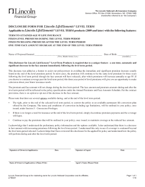 Fillable Online DISCLOSURE FORM FOR Lincoln LifeElements LEVEL TERM Fax ...