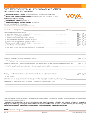 Fillable Online SUPPLEMENT TO INDIVIDUAL LIFE INSURANCE APPLICATION ...